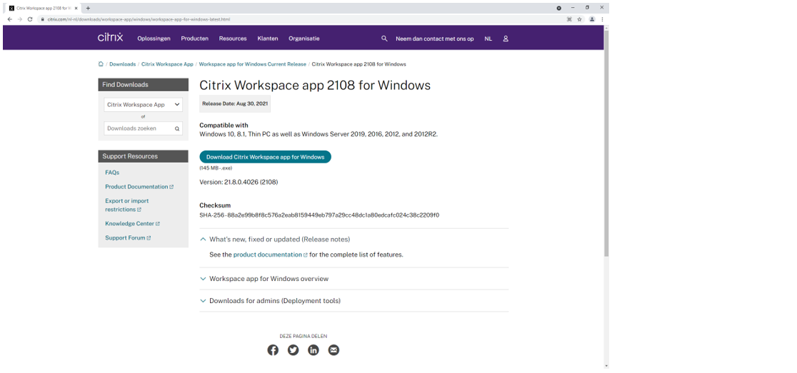 Citrix Workspace App installeren (Windows)