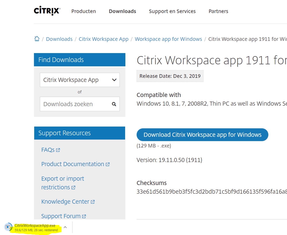 Citrix Workspace App installeren (Windows)
